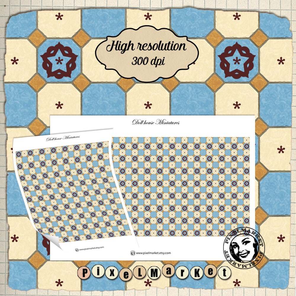 DOLLHOUSE Miniature 1:12 Flooring Blue Rustic Ceramic Kitchen | Etsy