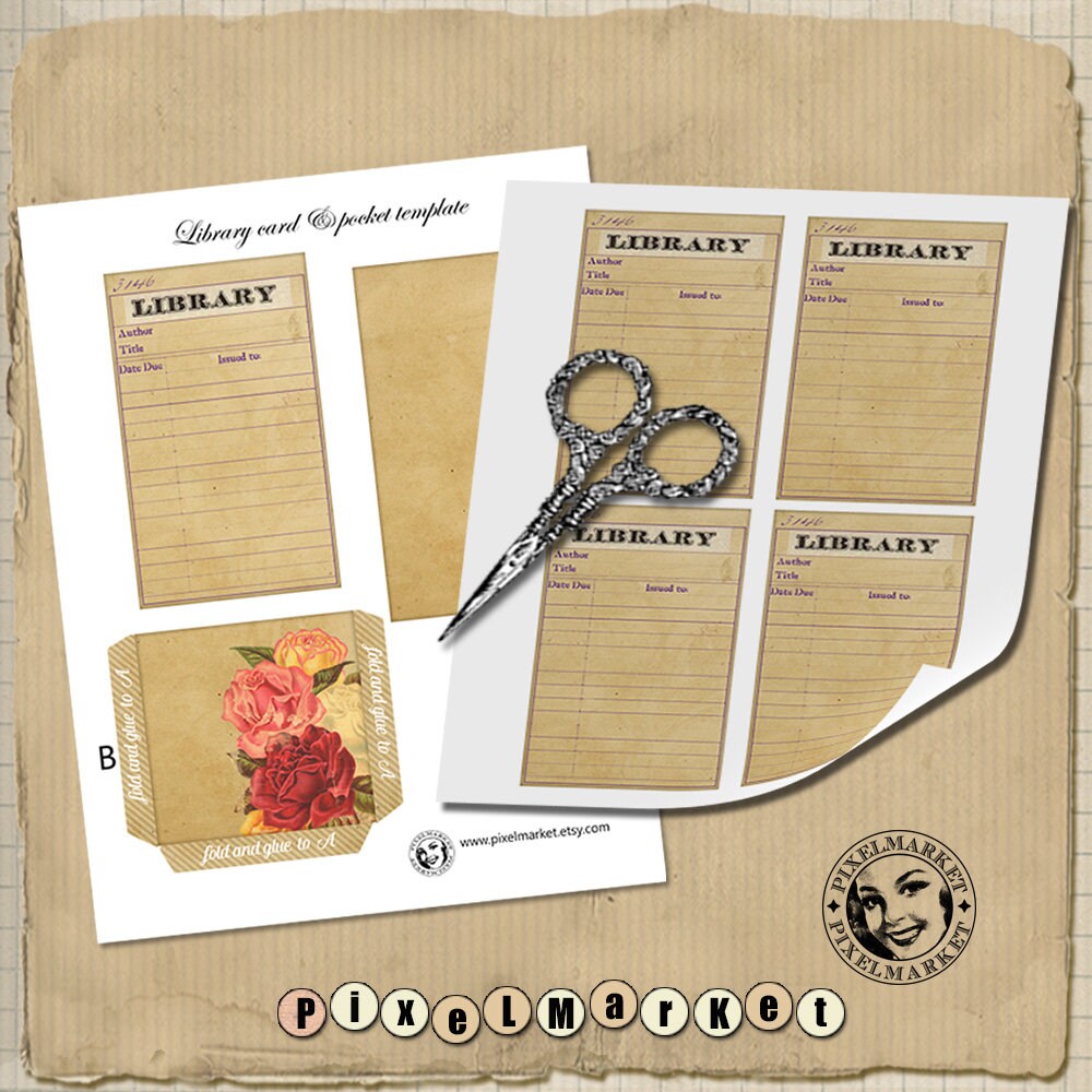 Victorian Library Card & Pocket TEMPLATE 3x5 Inch Pocket Card Printable ...
