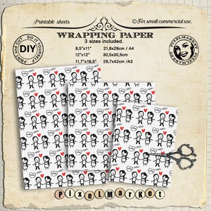 Printable Valentine WRAPPING Paper Digital Gift Wrap Love Doodles ...