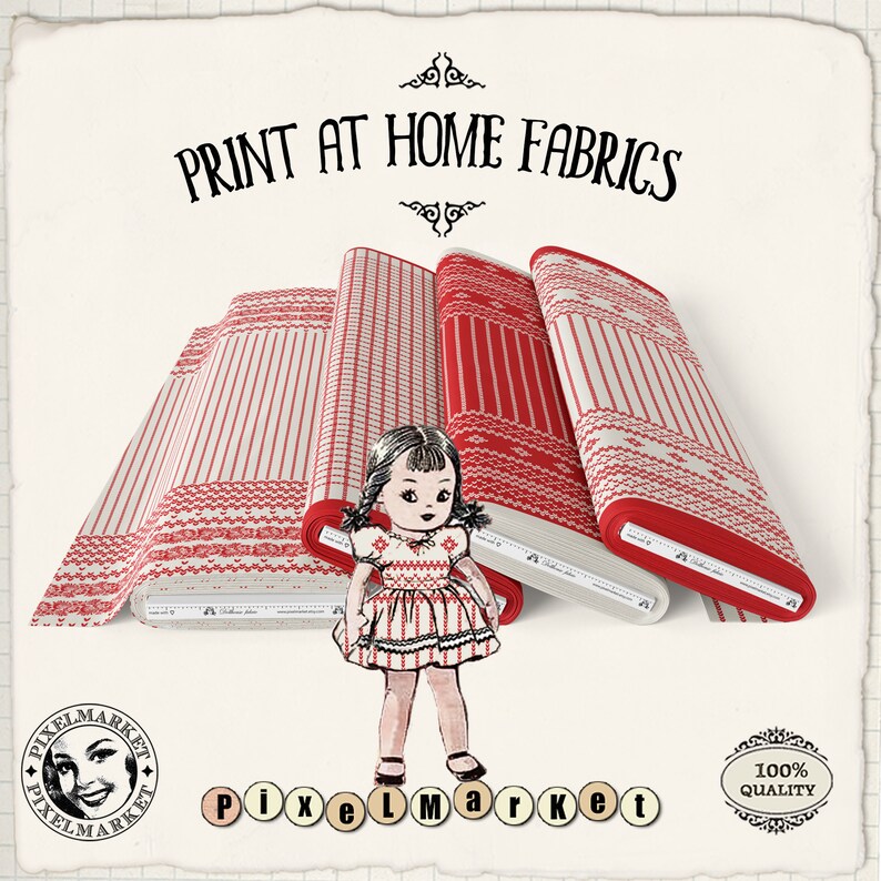 Miniature Traditional FOLK FABRIC Prints Printable Fabric - Etsy