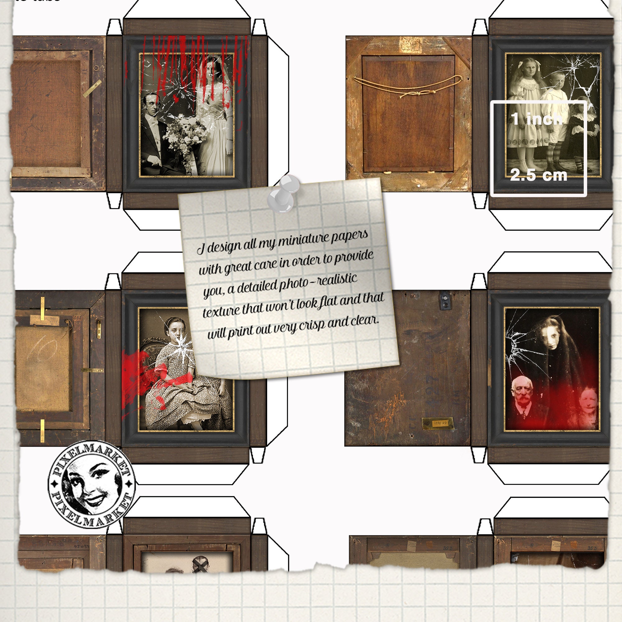 Dollhouse Miniature Prints CREEPY FAMILY PORTRAIT Printable Template ...