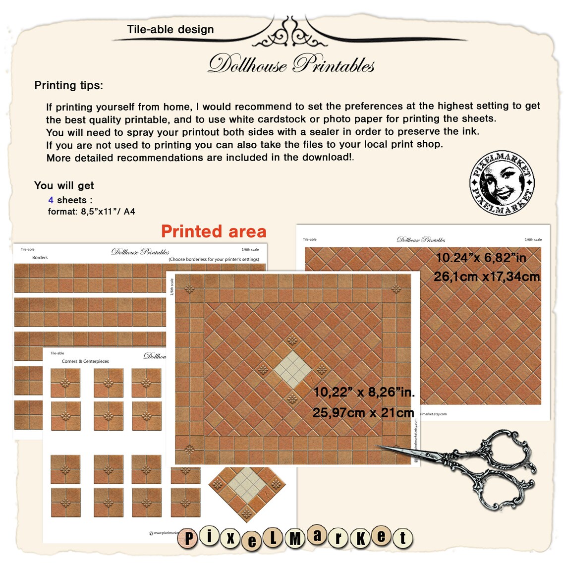 DOLLHOUSE Playscale Flooring 1/6 Spanish Floor Tiles Terracotta ...