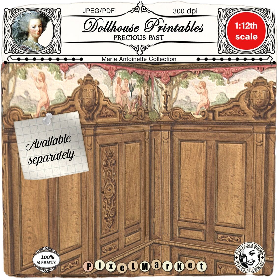 Dollhouse WALLPAPER With Rose Floral BORDER for 1/12th Scale Miniature ...