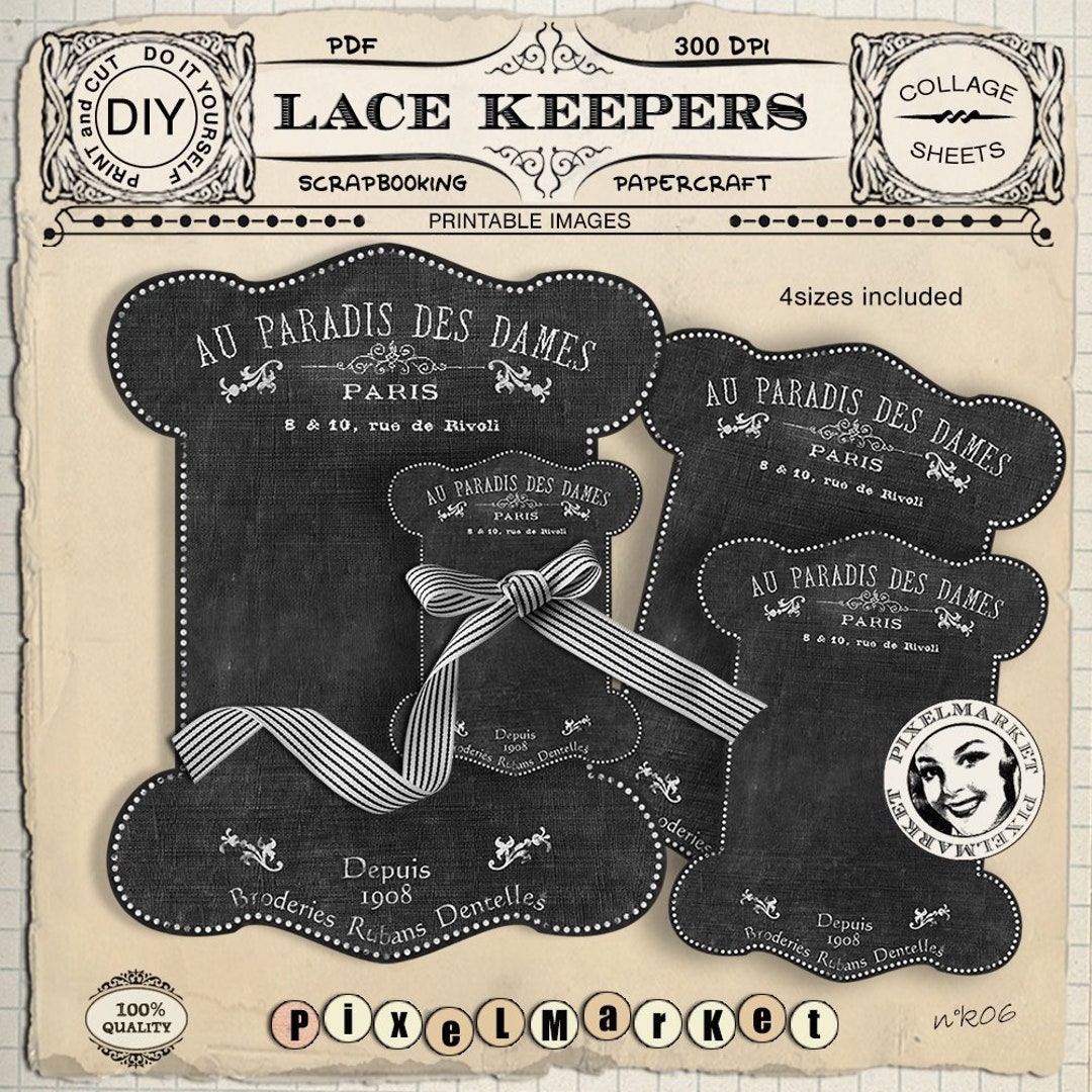 RIBBON STORAGE Lace Keeper Template Sewing Clipart Thread Card ...