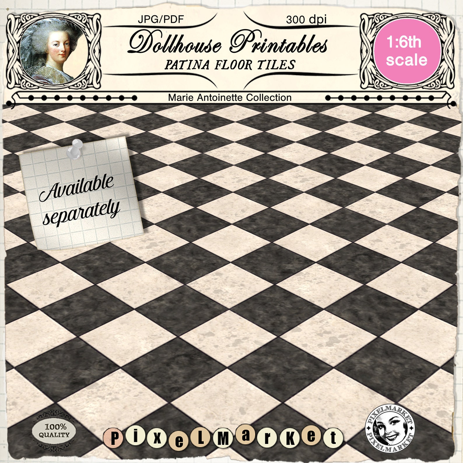 PLAYSCALE DOLLHOUSE FLOORING 1/6th Barbie Printable Beige Checkered ...