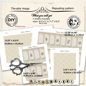 DOLLHOUSE Printable Barbie Scale Damask WALLPAPER With WAINSCOTING ...