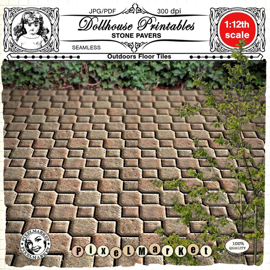 Dollhouse Printable Flooring 1/12 Cobblestone Paving Wallpaper Garden ...