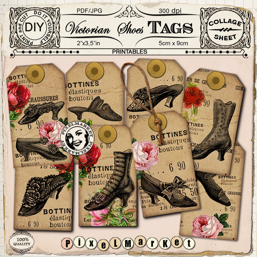 Printable Gift TAG CLIPARTS Victorian Shoes Journaling Labels ...