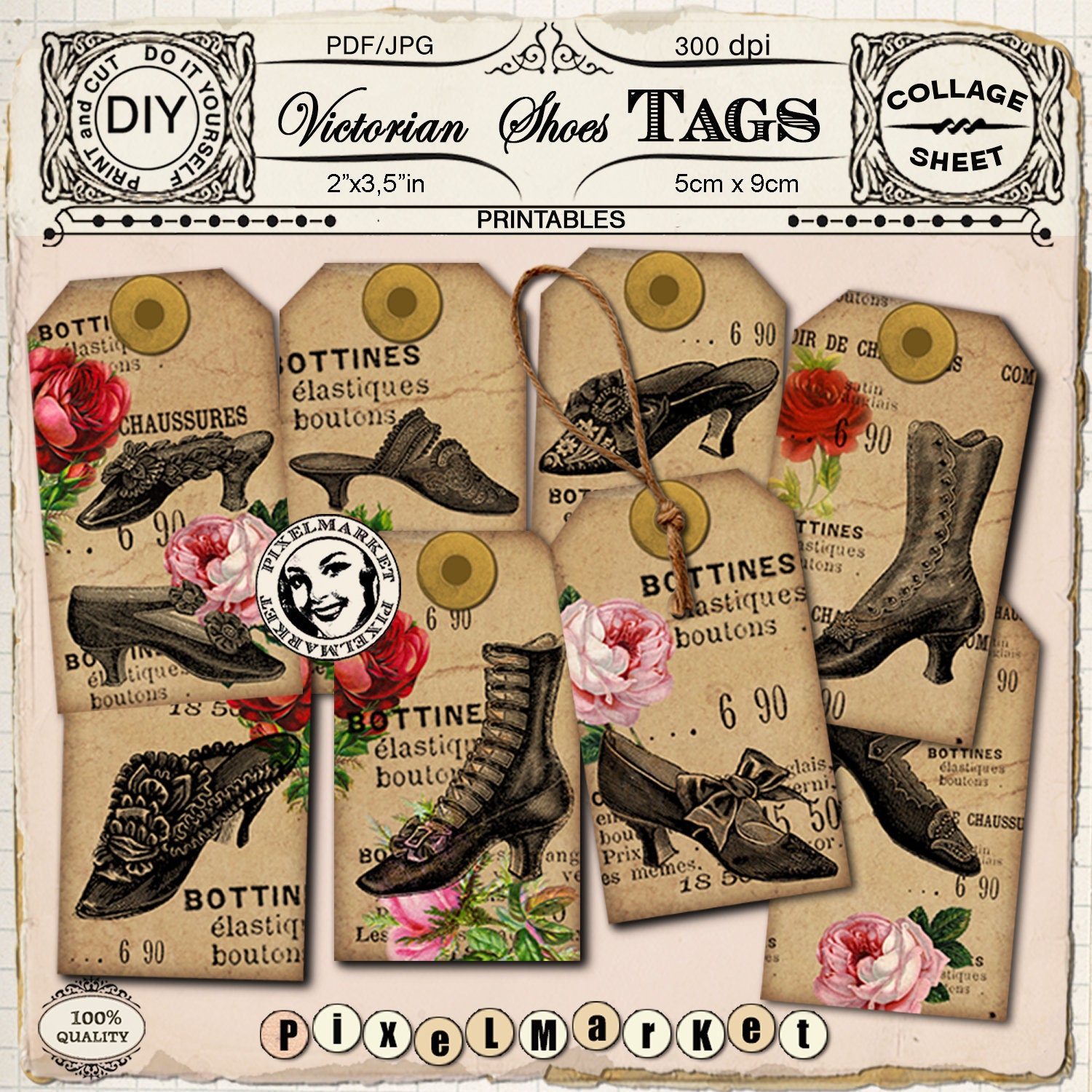 Printable Gift TAG CLIPARTS Victorian Shoes Journaling Labels ...