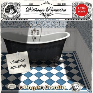 DOLLHOUSE PRINTABLES Flooring Wallpaper 1/12 Scale White & Blue Floor ...