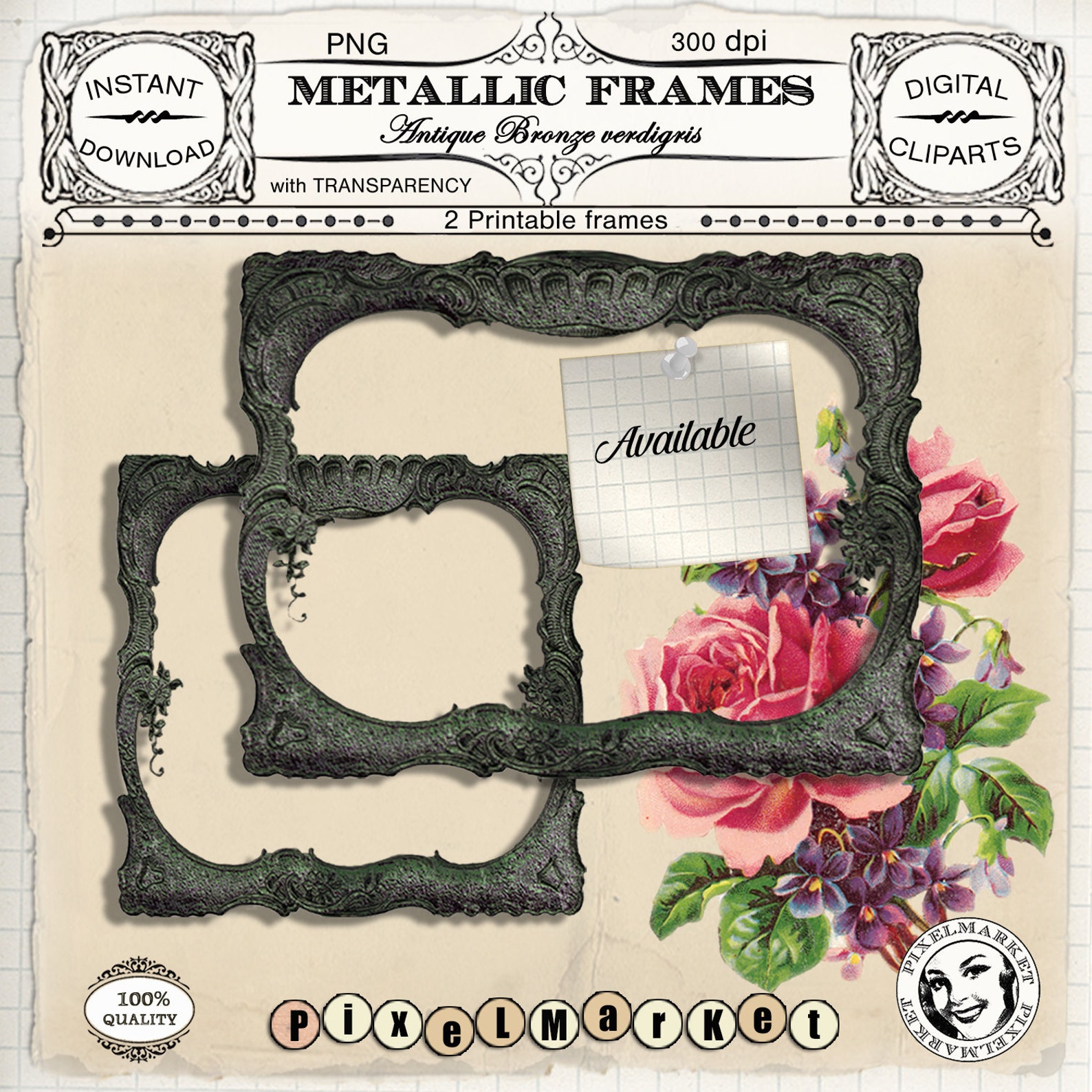 Gold FRAME CLIPART Picture Frame Printable Ornate Photo Frame | Etsy