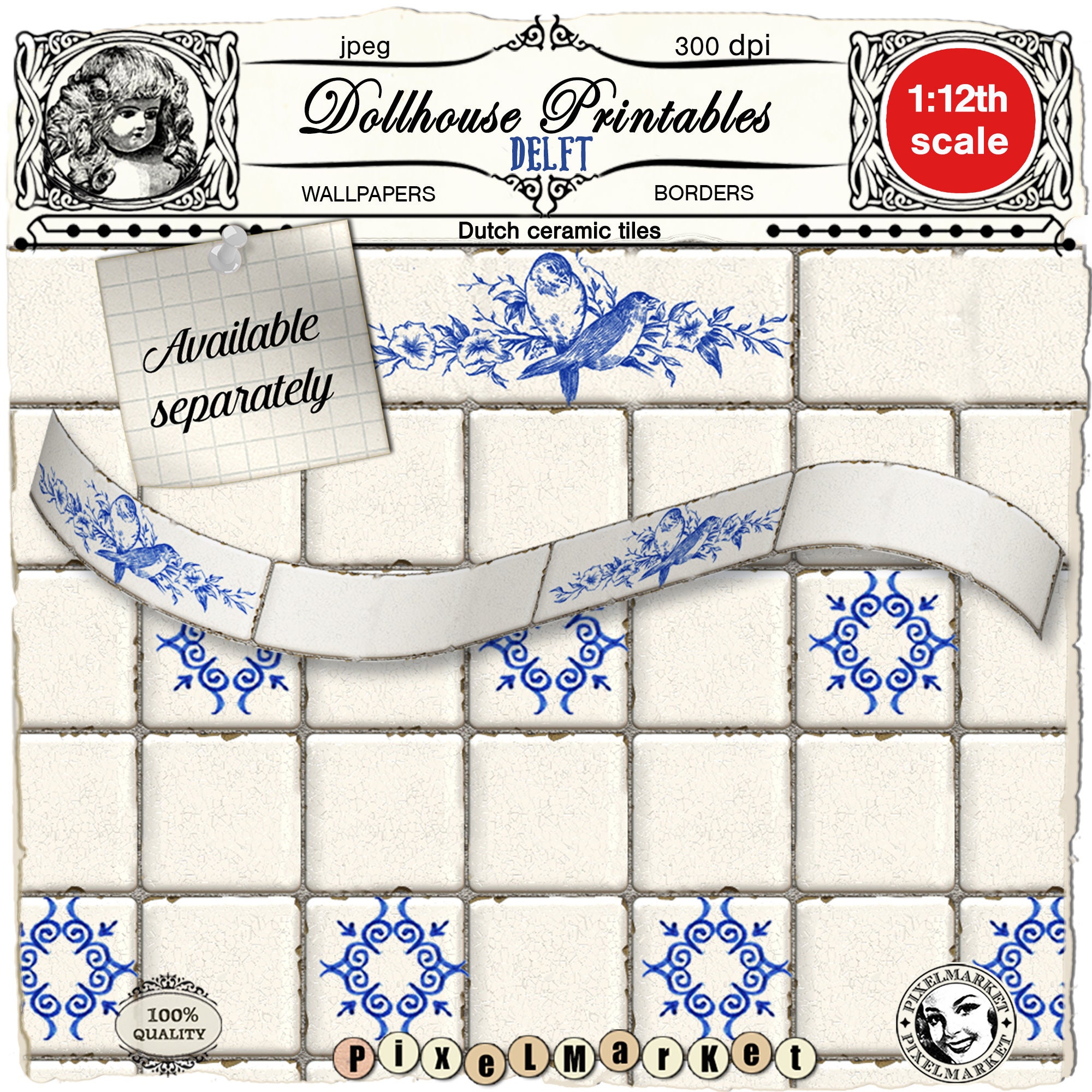 1/12 Victorian Dollhouse Flooring Tiles Printable Elegant Light Beige ...