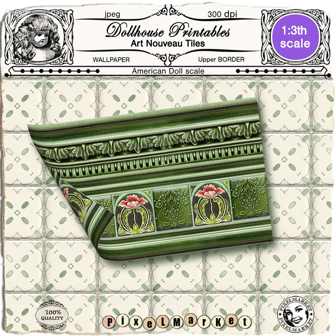 1/3 Scale Dollhouse Printable ART NOUVEAU Wallpaper & Border French ...
