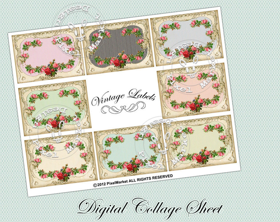 Vintage Rose Wreath Blank LABEL Printable TAG Shabby Display | Etsy
