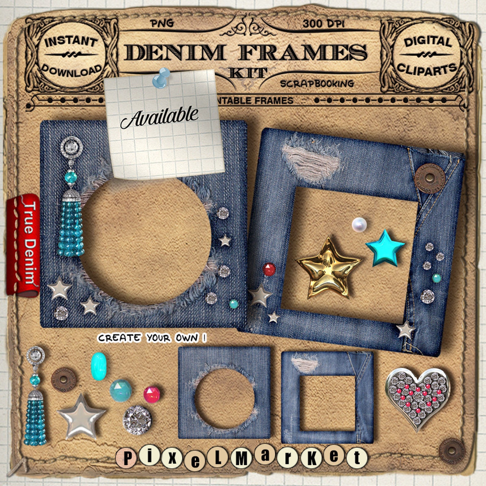 Denim PHOTO FRAME Cliparts KIT Printable Download for Photographer Web ...