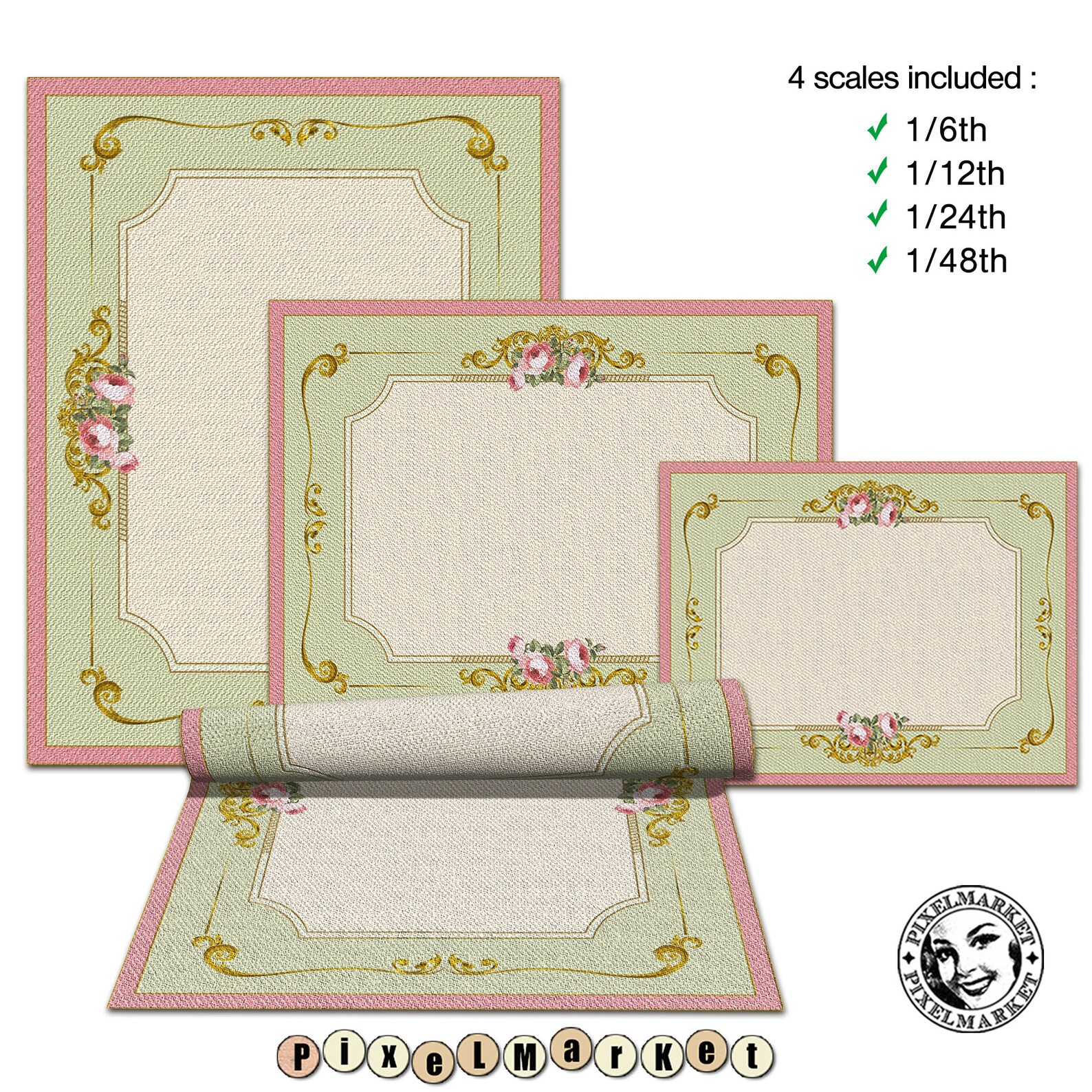 Dollhouse Miniature Aubusson RUG Printable Carpet Digital - Etsy