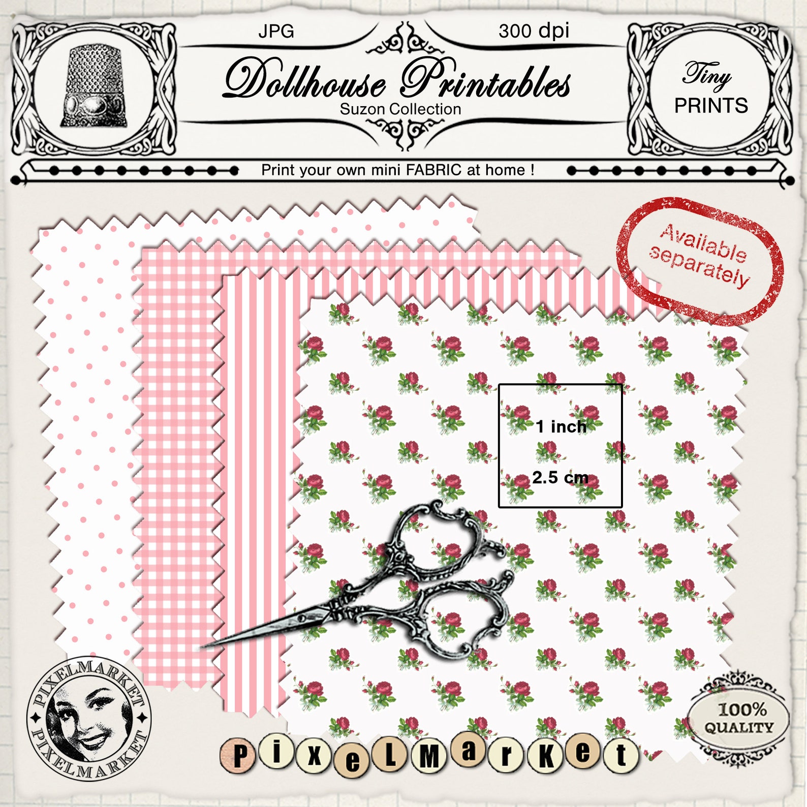 MINIATURE Print at Home FABRICS Chinoiserie Print 1/24th Scale - Etsy