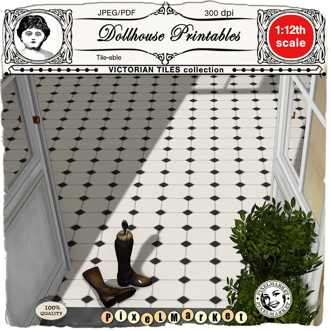 1/12 Victorian Dollhouse Flooring Tiles Printable Elegant Light Beige ...