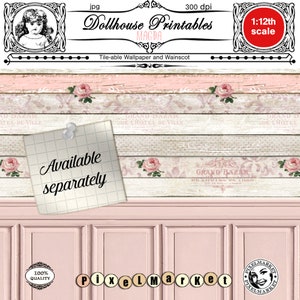 Dollhouse WALLPAPER With Rose Floral BORDER for 1/12th Scale Miniature ...