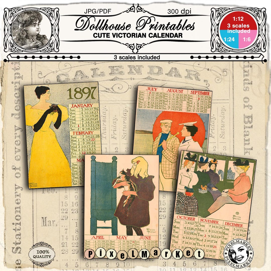 DOLLHOUSE VICTORIAN CALENDAR Printable Template 3 Scales Included ...