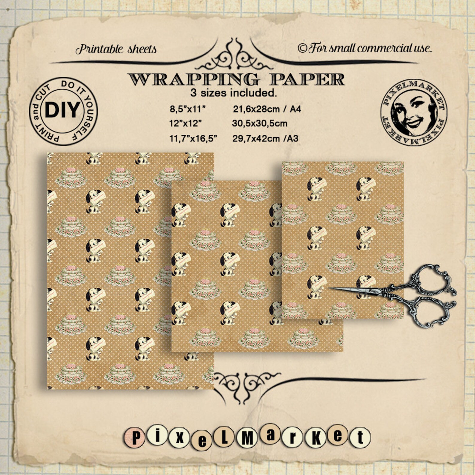 WRAPPING PAPER for Girl Printable Birthday Retro Gift Wrap | Etsy