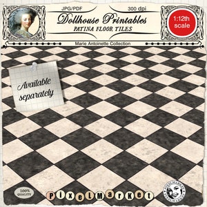 1/12 Scale Dollhouse Printable Black and off White Checkered Marble ...