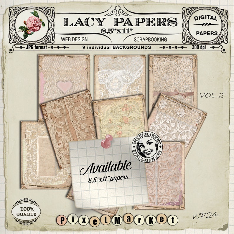 Printable Vintage Lace Background DIGITAL LACE Scrapbooking PAPER Large ...
