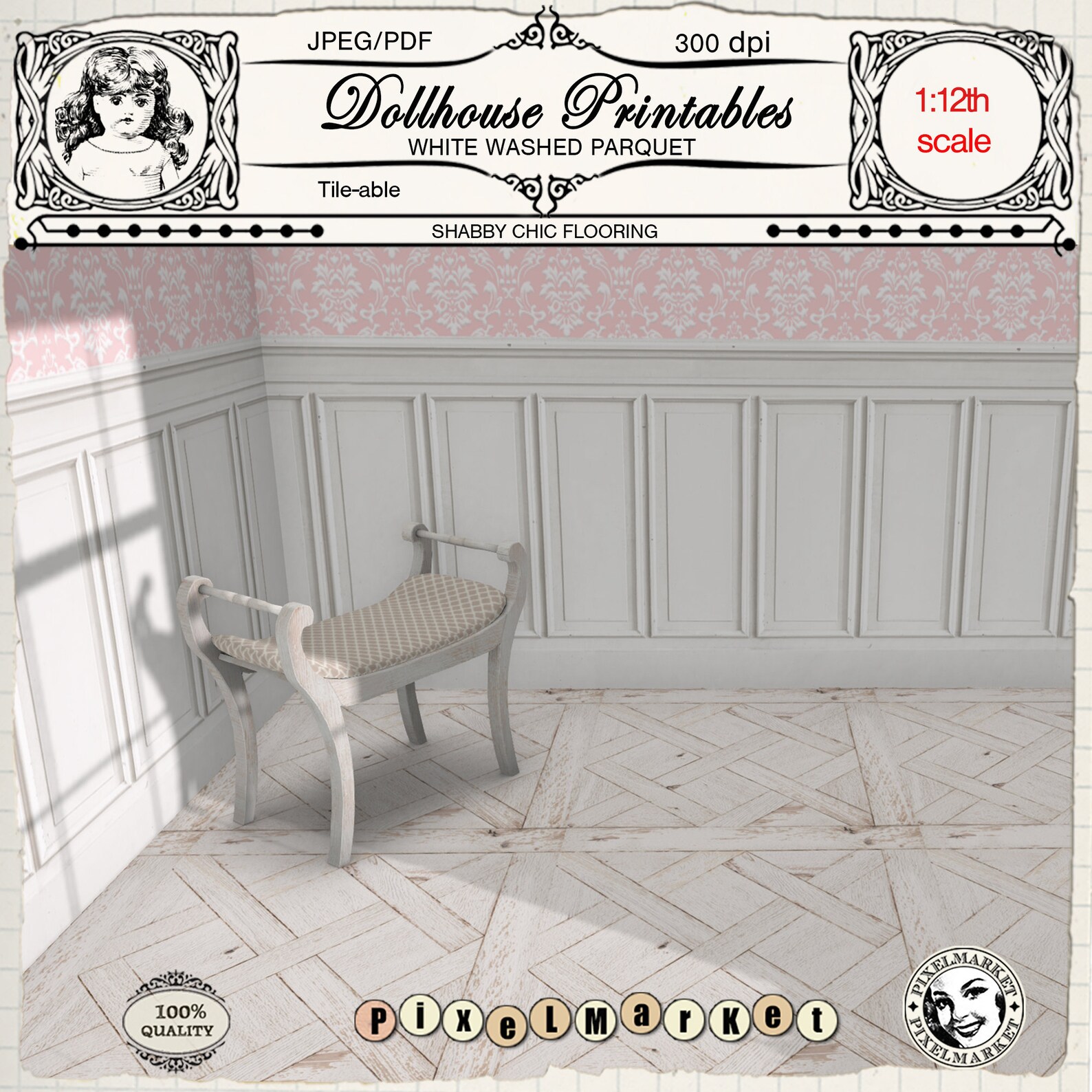 DOLLHOUSE Printables Miniature Wooden FLOORING White Washed - Etsy