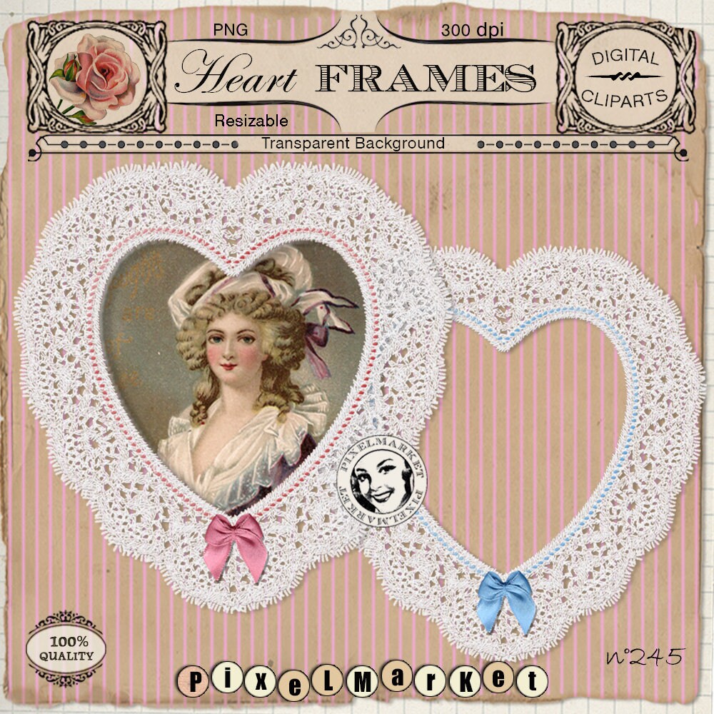 Printable Download HEART FRAME Cliparts SET of 2 Digital White | Etsy