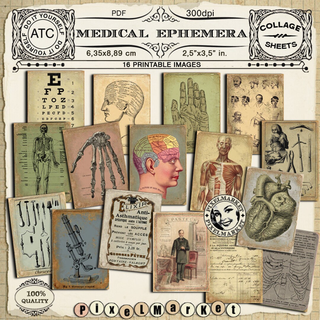 Medical Art Printable Cards Vintage APOTHECARY Labels Medical Ephemera ...