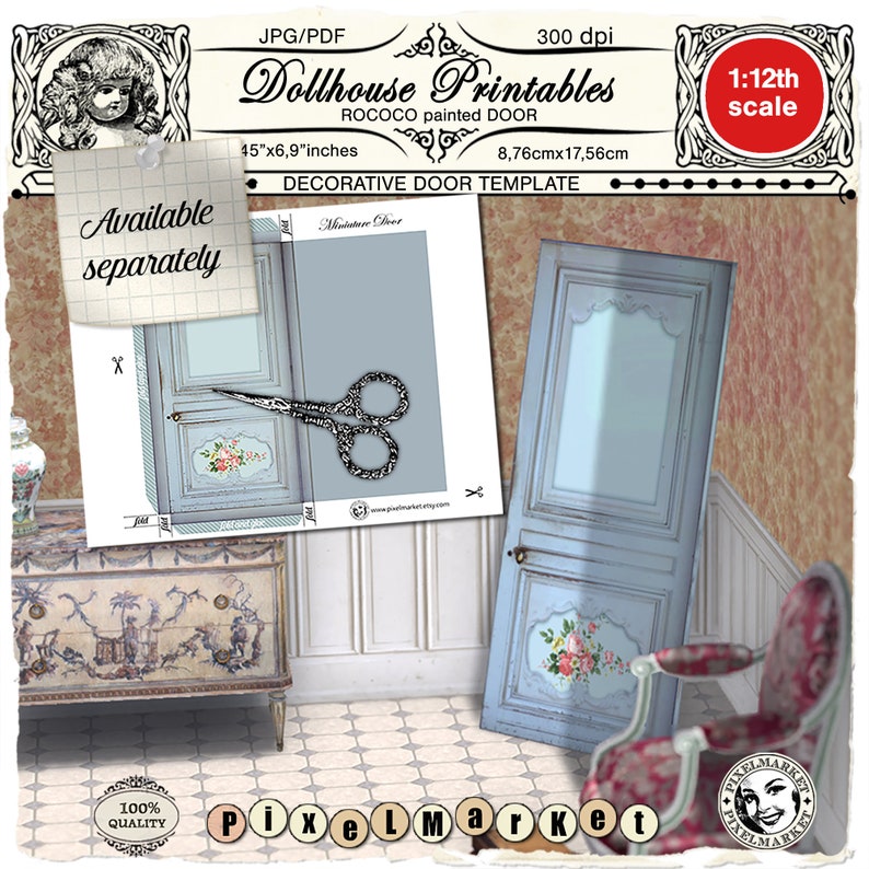 DOLLHOUSE Miniature DOOR TEMPLATE Weathered Door Printable - Etsy