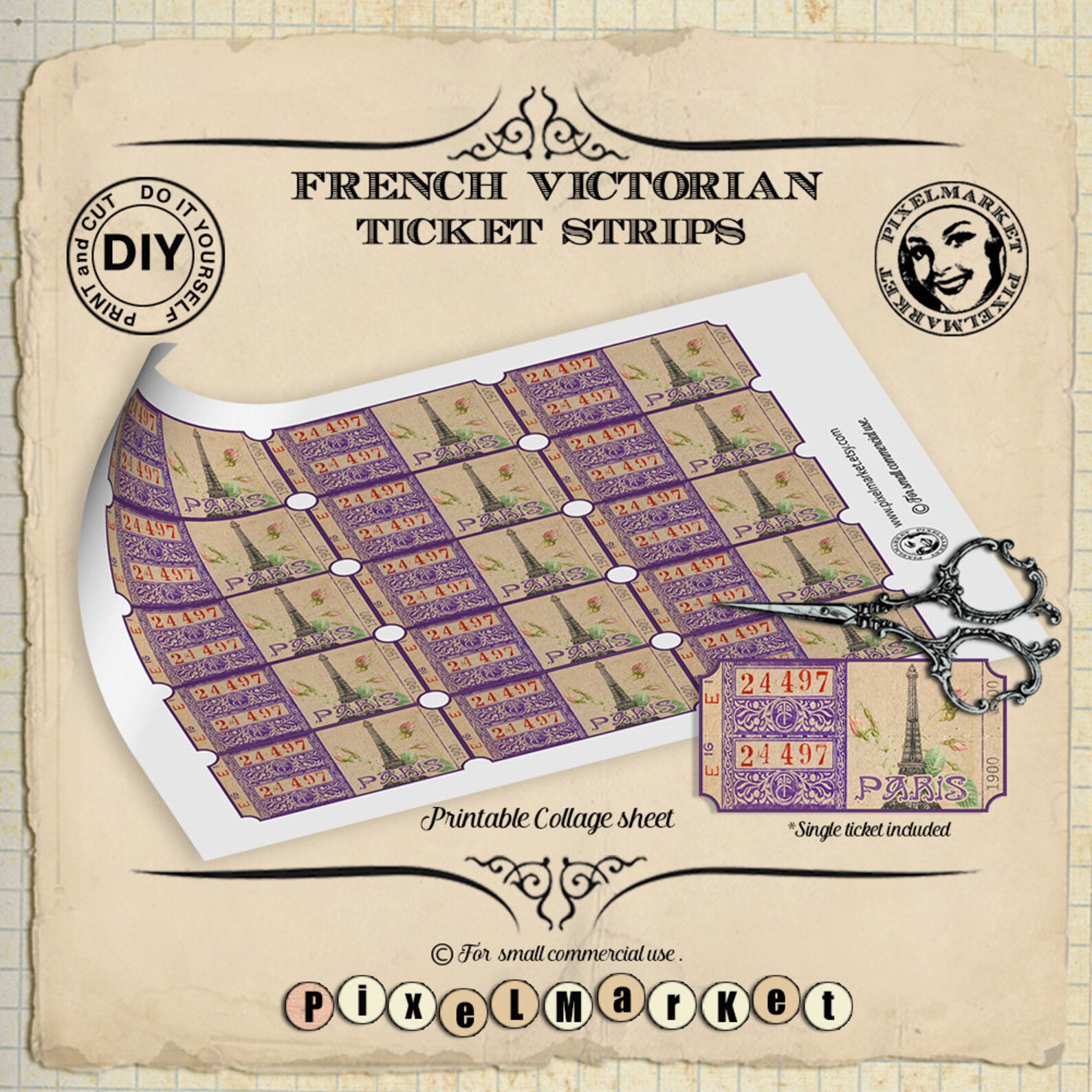 Printable Ticket Strips Cliparts French Victorian - Etsy