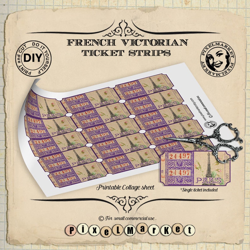 Printable Ticket Strips Cliparts French Victorian - Etsy