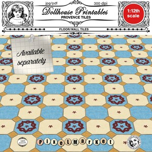 DOLLHOUSE PRINTABLES Flooring Wallpaper 1/12 Scale White & Blue Floor ...