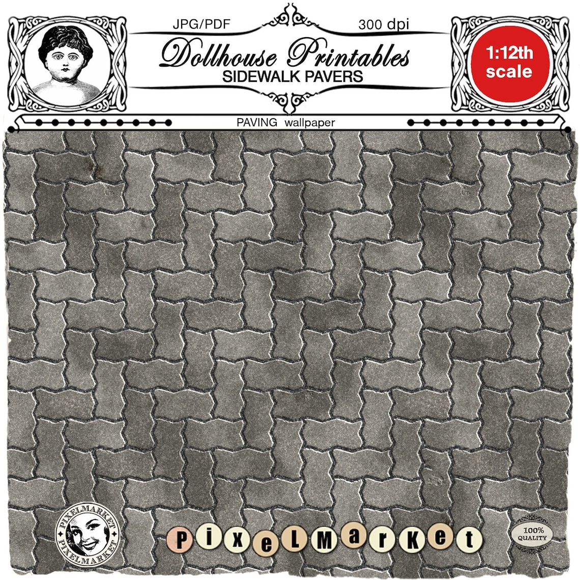 Dollhouse Printable Sidewalk Pavers Flooring Miniature Paving | Etsy