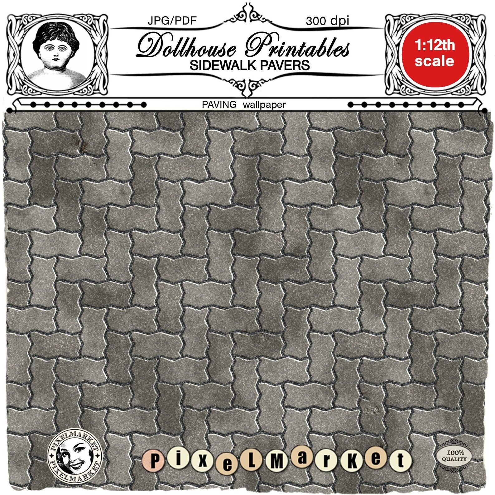 Dollhouse Printable Sidewalk Pavers Flooring Miniature Paving | Etsy