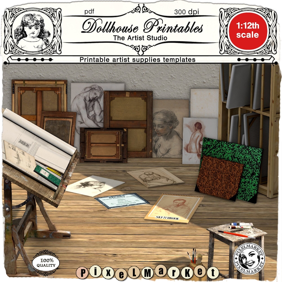 DIY 1/12 Miniature ARTIST STUDIO Supplies Template Download Printable ...