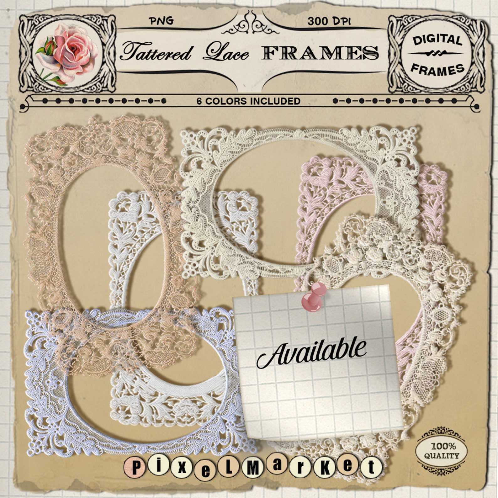 Black LACE FRAME ClipArts Printable picture frame overlays | Etsy