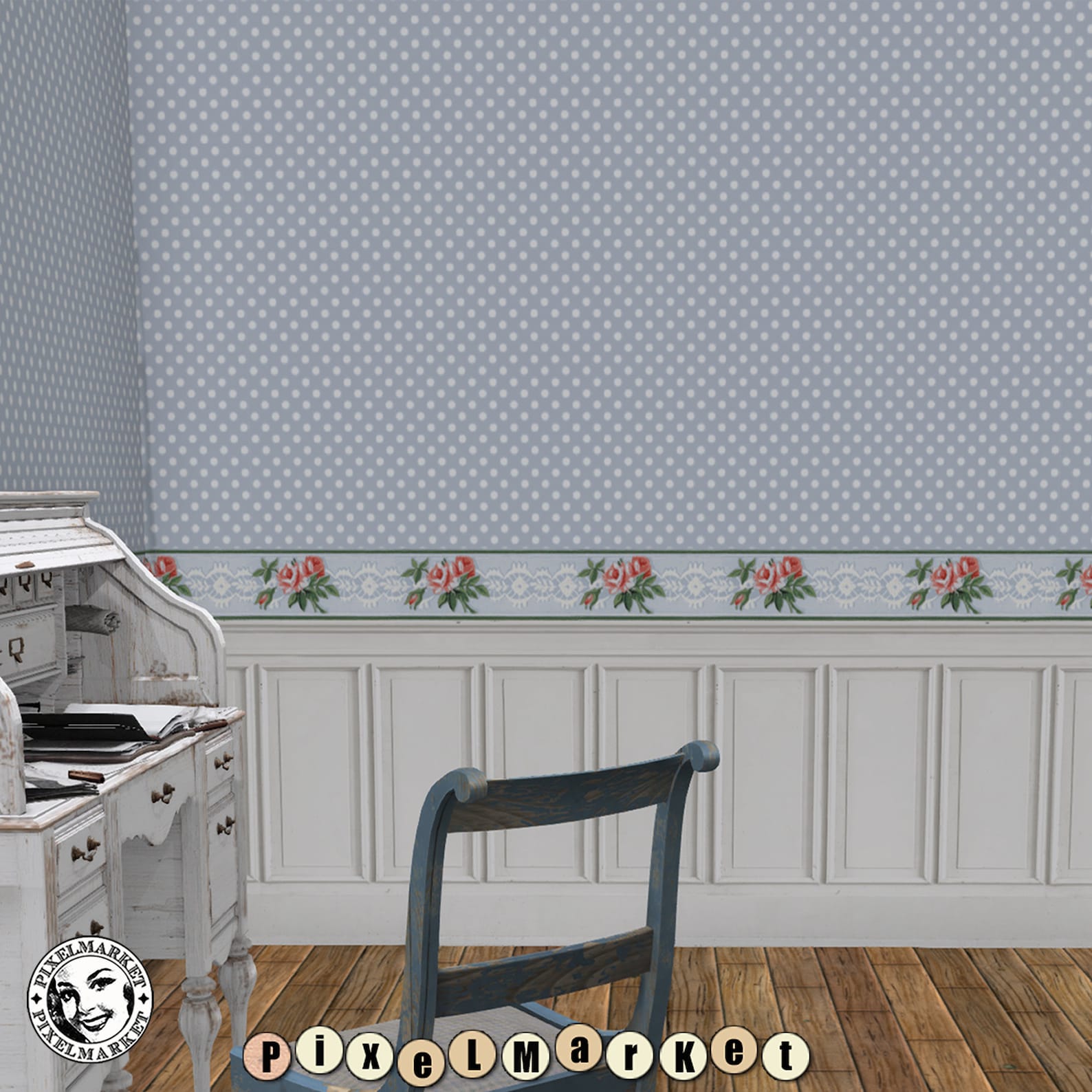 Dollhouse Printable 1/12th Scale Miniature WALLPAPER With Rose | Etsy