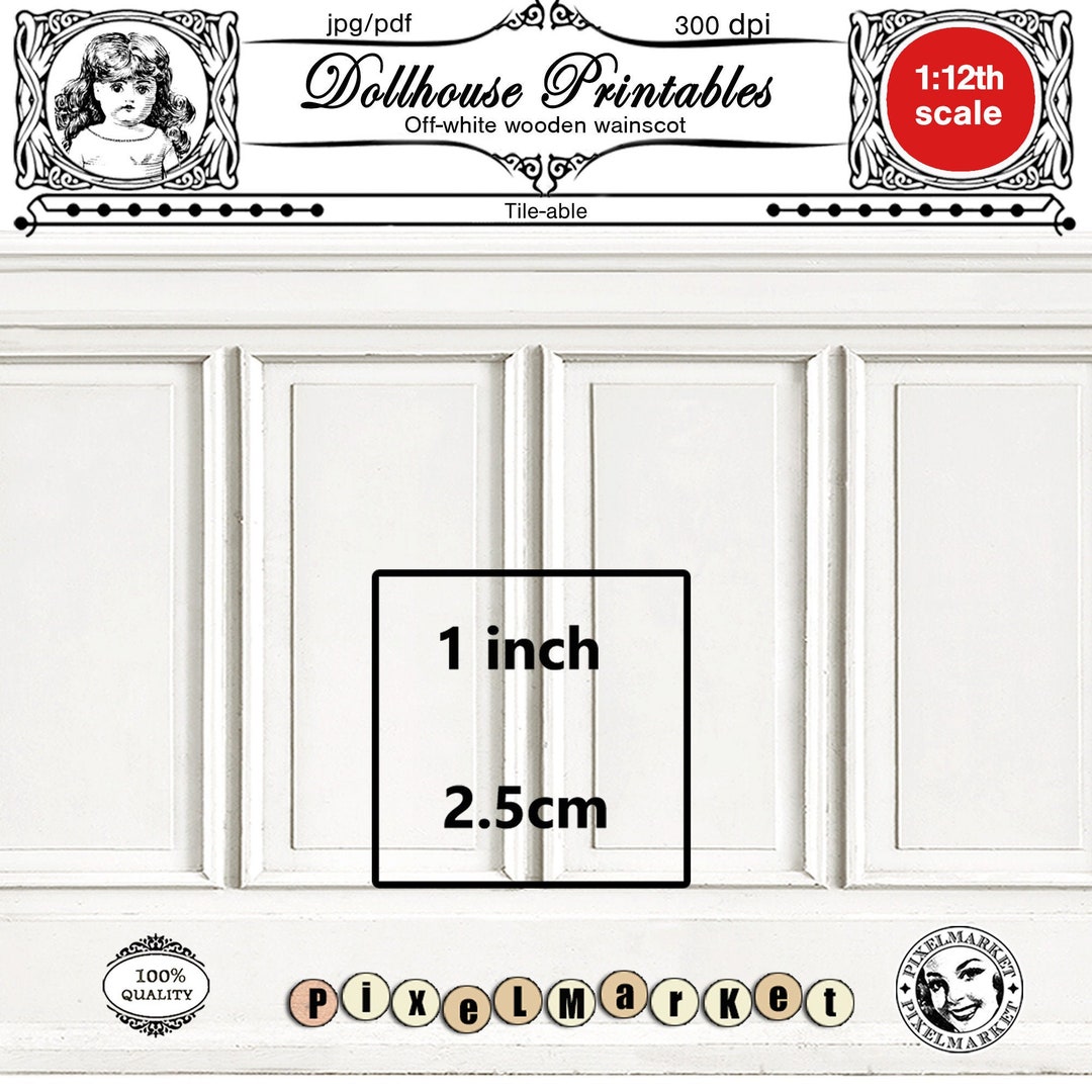 DOLLHOUSE Off-white Wood PANEL Printable WAINSCOT Wallpaper Miniature ...