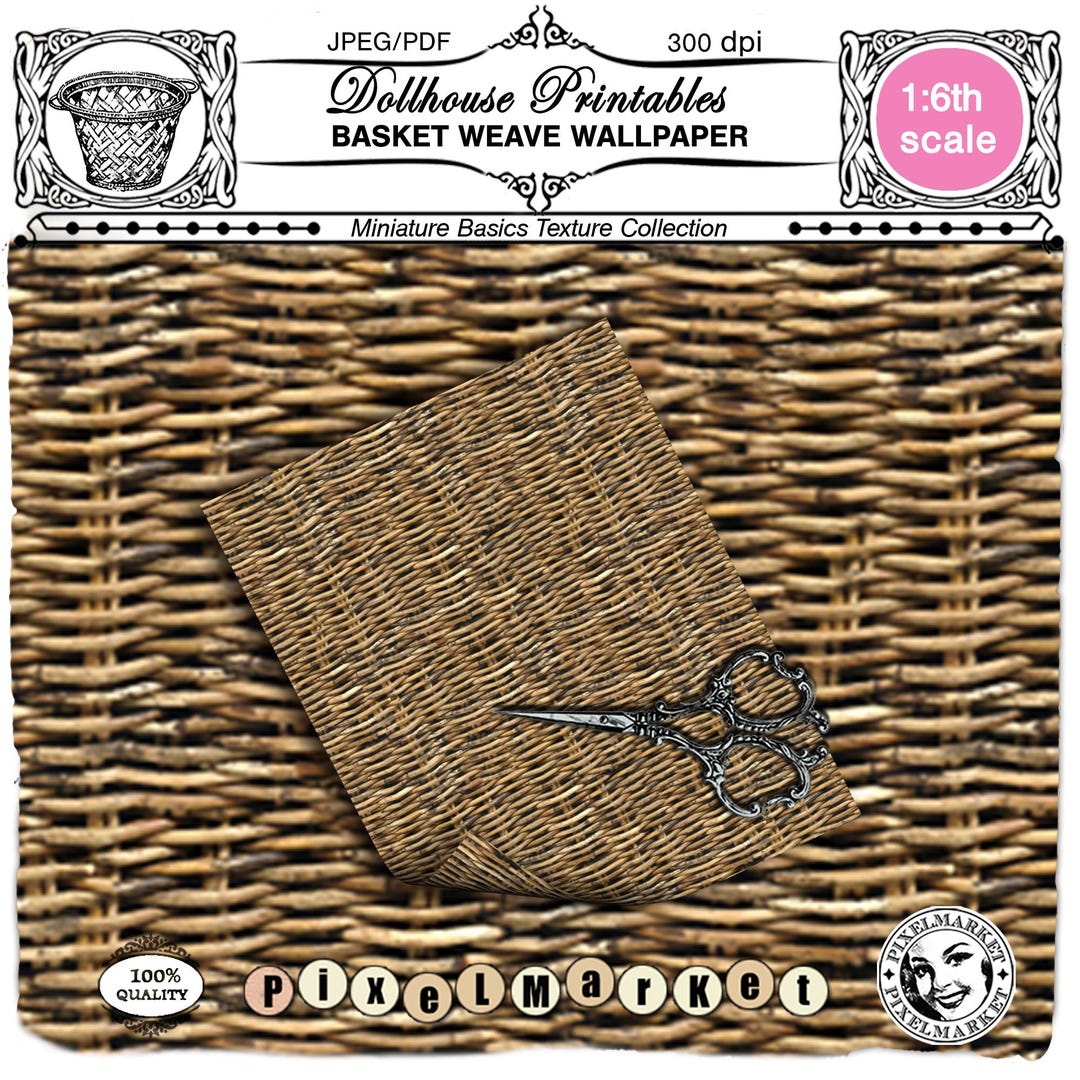 1:6 Miniature WICKER BASKET Realistic Woven Rattan Texture Printable ...