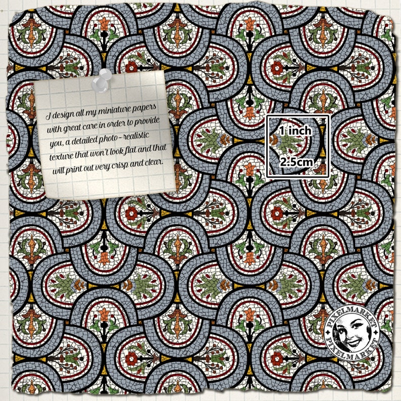 DOLLHOUSE Printable Flooring Miniature Mosaic Floor Tiles From | Etsy