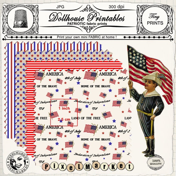 MINIATURE FABRIC PRINTS Patriotic 4th of July Printable Fabric | Etsy