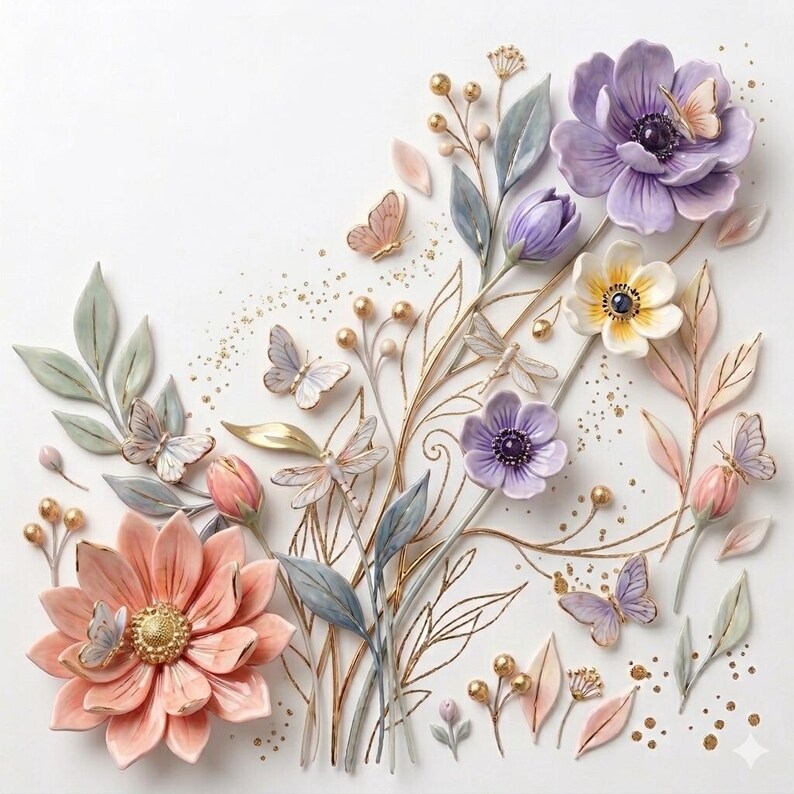 Watercolor Floral Clipart Bundle, Hand-painted Flowers, PNG Graphics ...