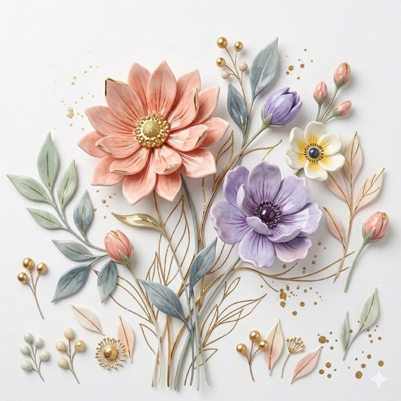 Watercolor Floral Clipart Bundle, Hand-painted Flowers, PNG Graphics ...