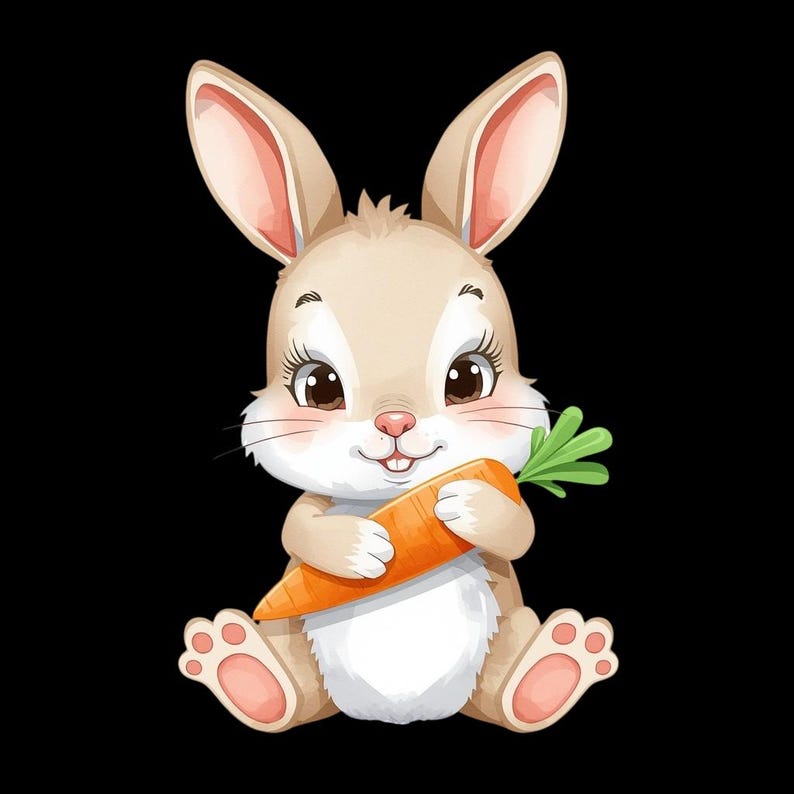 Bunny Clipart Bundle 10 PNG | Kawaii Baby Rabbit PNG 10 (digital ...