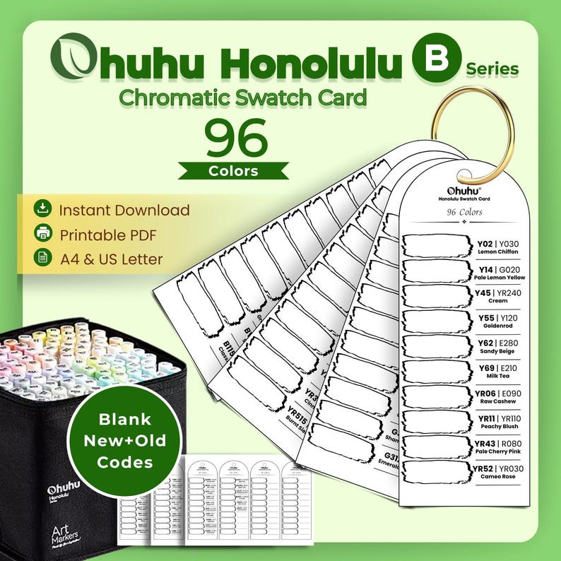 Ohuhu Honolulu 96 Colors | Swatch Card for Marker Artists | Blank | PDF ...