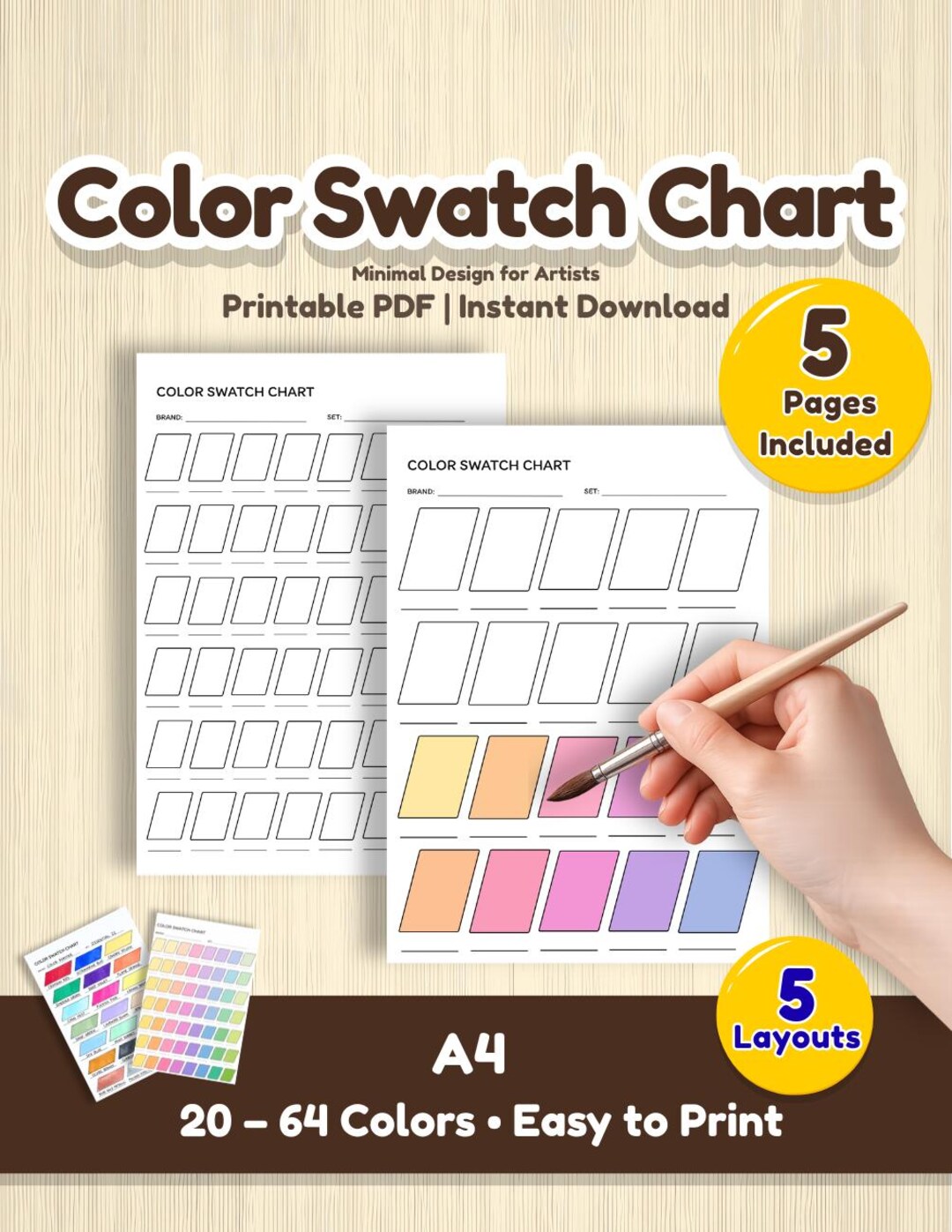Color Swatch Chart Printable: Minimalist Artist Paint Tracker (digital ...