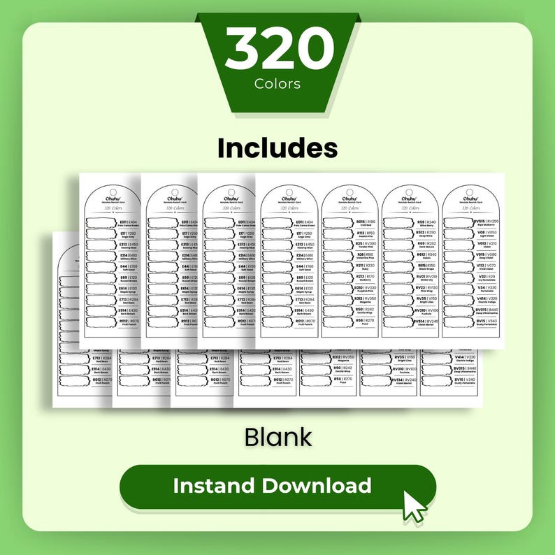 Ohuhu Honolulu 320 Color Swatch Card for Marker Artists Blank Printable ...