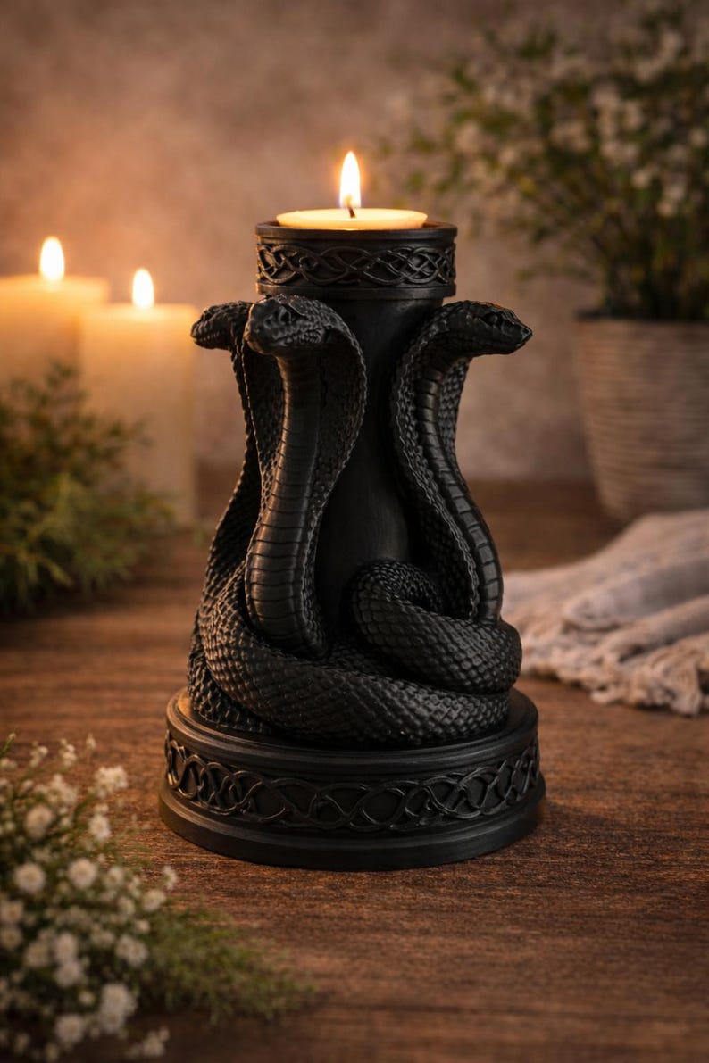 Triple Snake Candle Holder – Gothic Snake Decor – 3D Printed Serpent ...